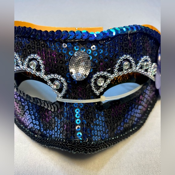 walgreens | Accessories | Deluxe Mask W Feather Ball Blue Black Glitter ...